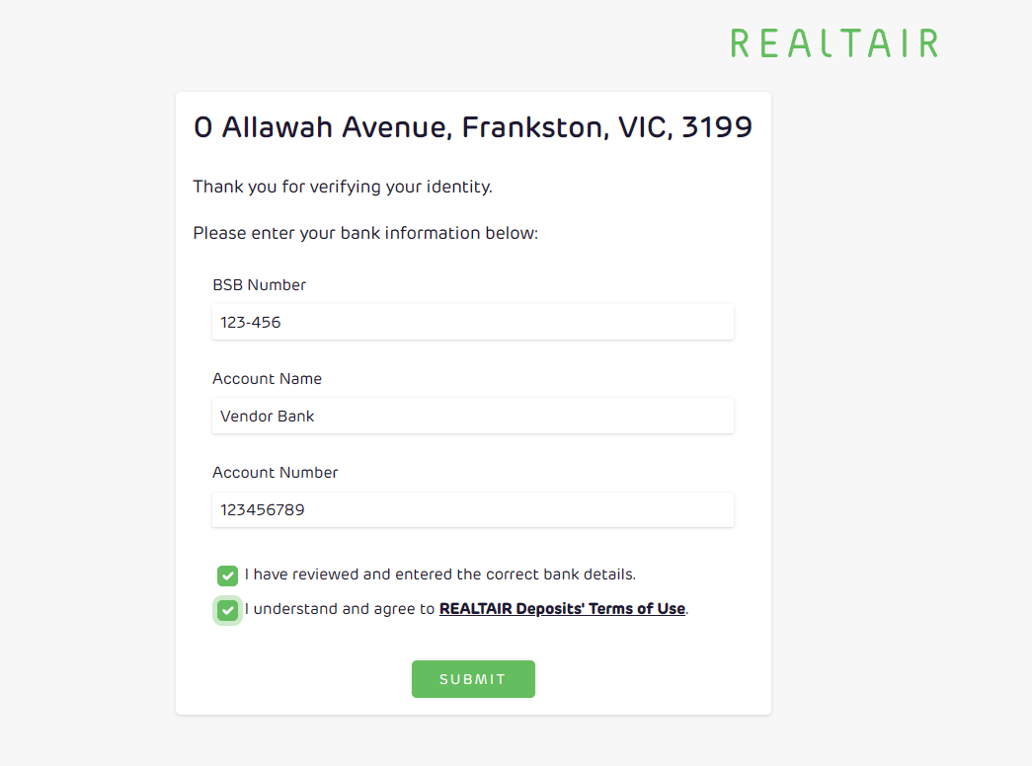 Collecting Vendor Bank Details